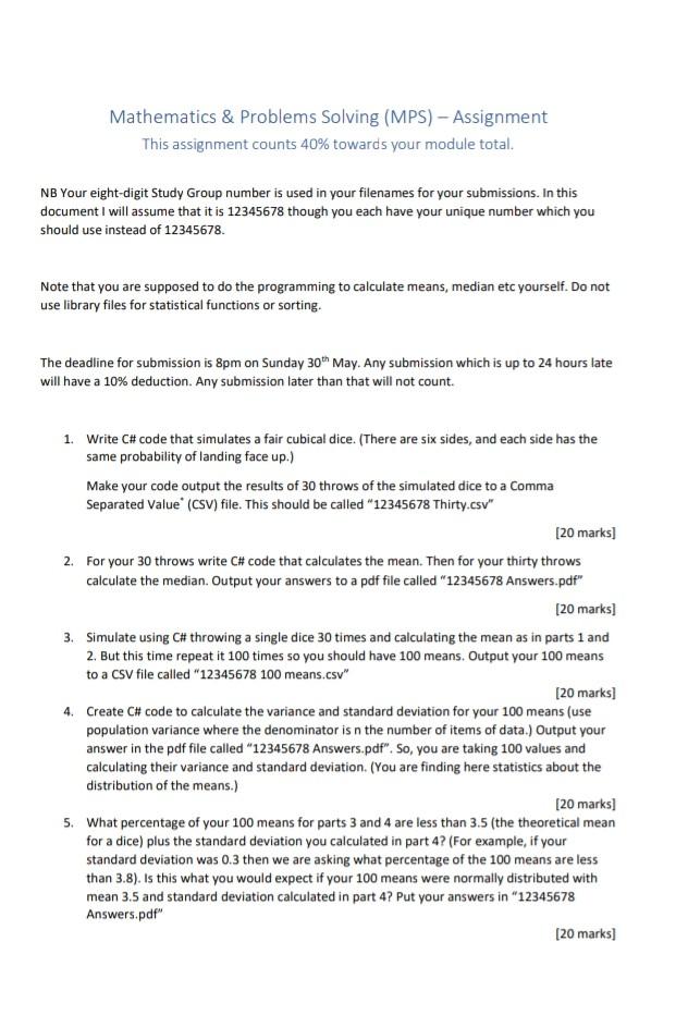 Solved Mathematics & Problems Solving (MPS) - Assignment | Chegg.com