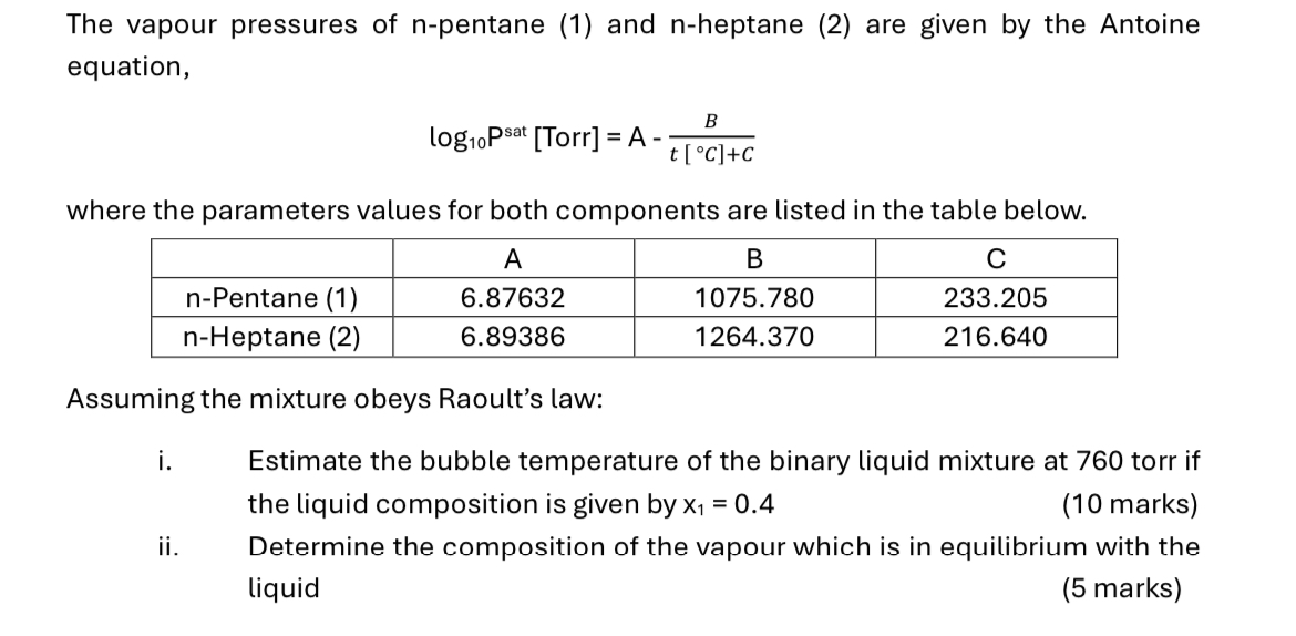 Solved The vapour pressures of n-pentane (1) ﻿and n-heptane | Chegg.com