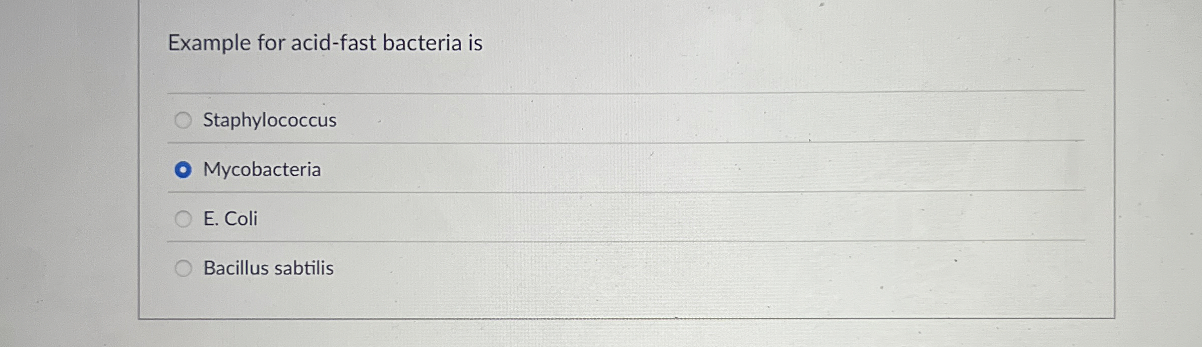 Solved Example for acid-fast bacteria | Chegg.com