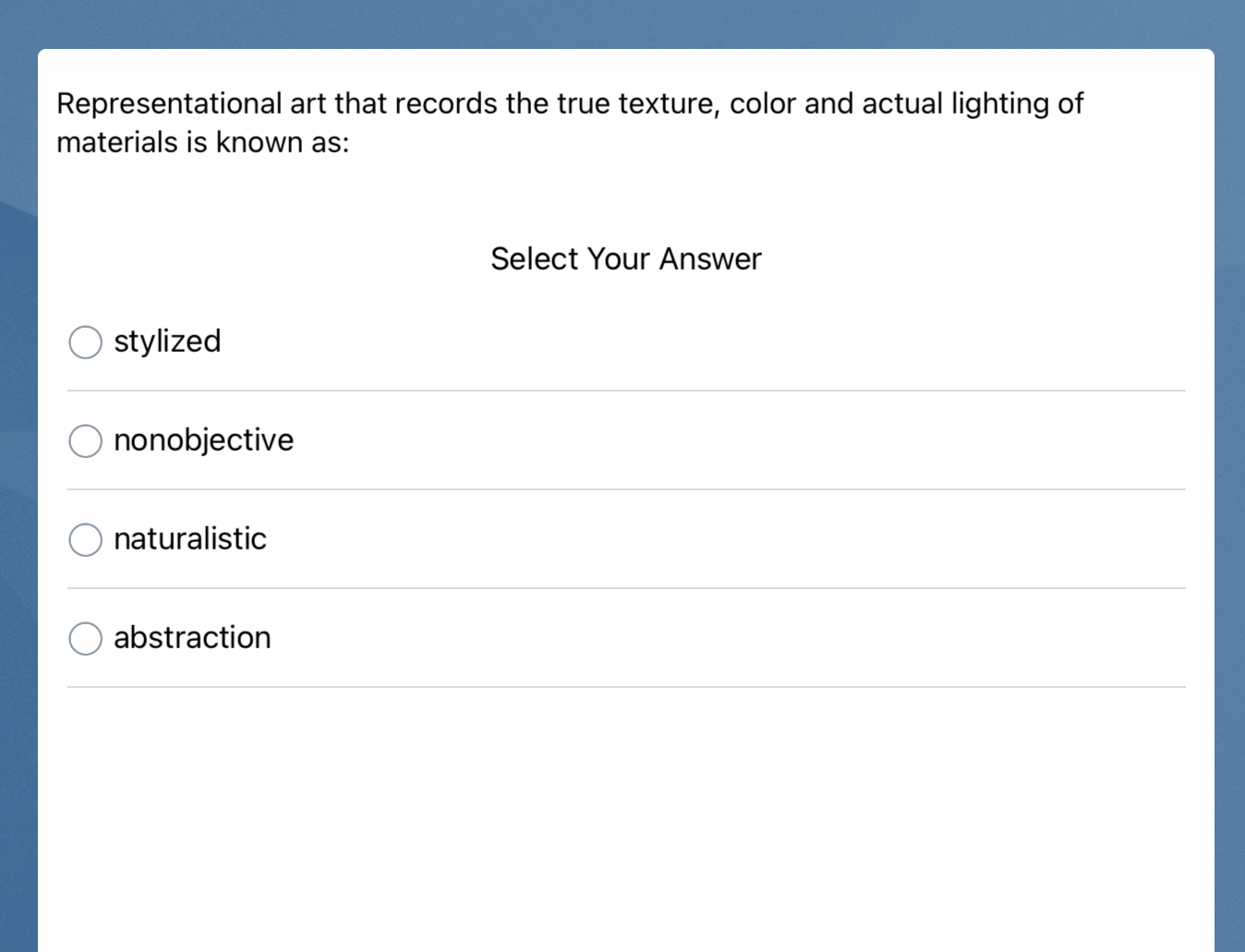 Solved Representational art that records the true texture, | Chegg.com