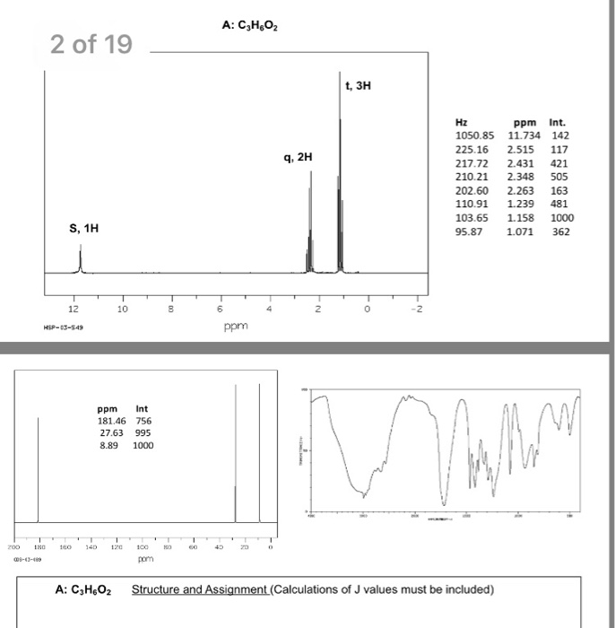 Solved what is the j value of an H NMR of1) C3H6O22) | Chegg.com