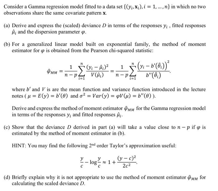 Consider a Gamma regression model fitted to a data | Chegg.com