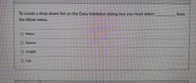 Solved To create a drop-down list on the Data Validation | Chegg.com