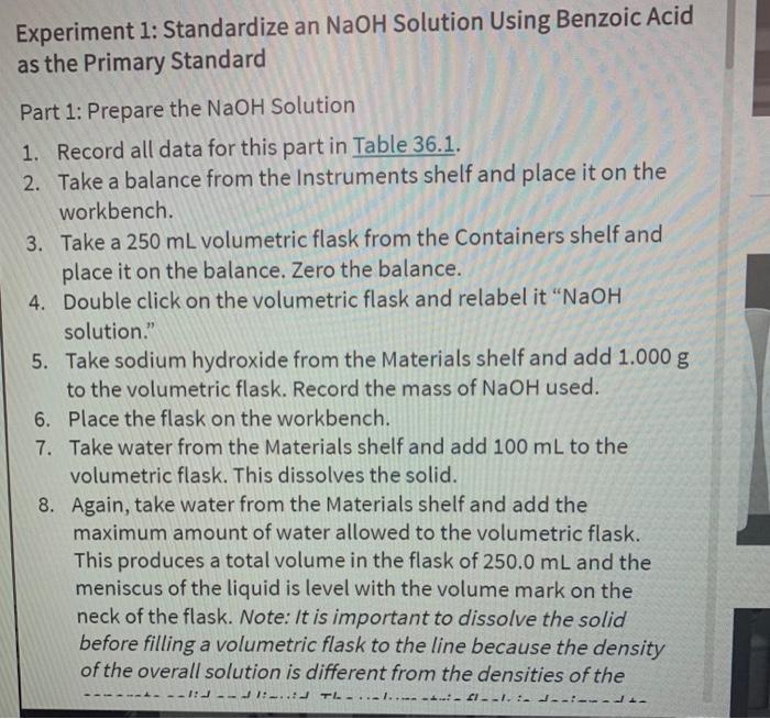 Experiment 1: Standardize an NaOH Solution Using | Chegg.com