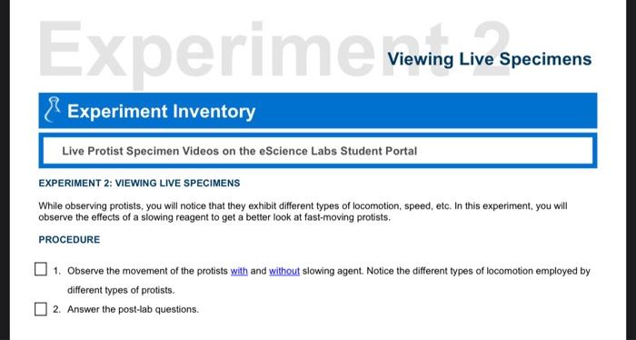 Solved Viewing Live Specimens ERIMENT 2: VIEWING LIVE | Chegg.com