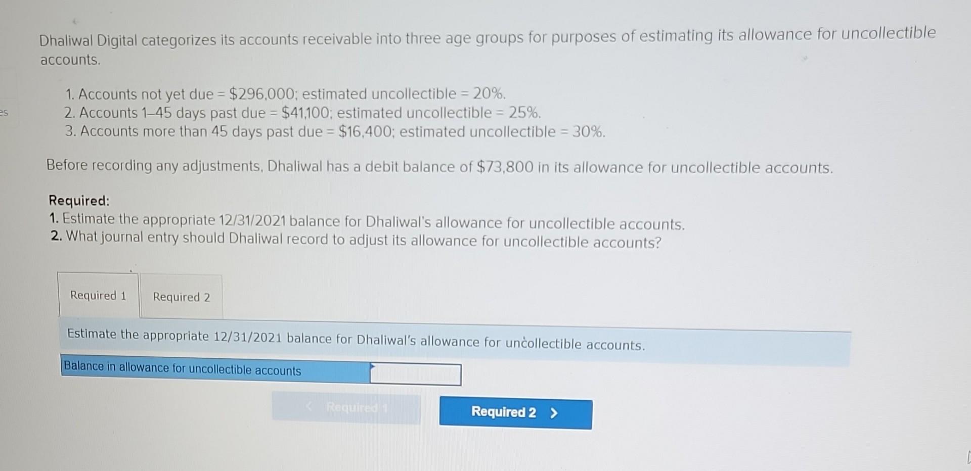 Solved Dhaliwal Digital categorizes its accounts receivable | Chegg.com Solved Dhaliwal Digital categorizes its accounts receivable | Chegg.com