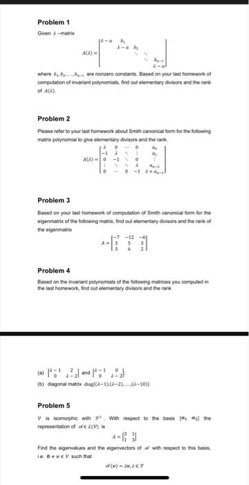 Problem 1 Goven λ−matrx where b1,b2,…,bk−1 are | Chegg.com