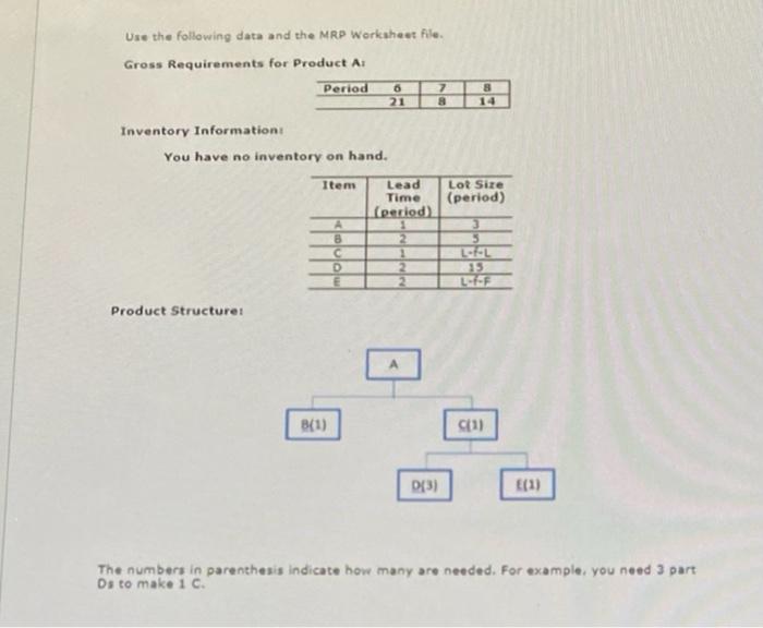 Solved Use the following data and the MRP Worksheet file | Chegg.com