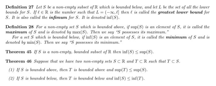 Solved Definition 27 Let S be a non-empty subset of R which | Chegg.com