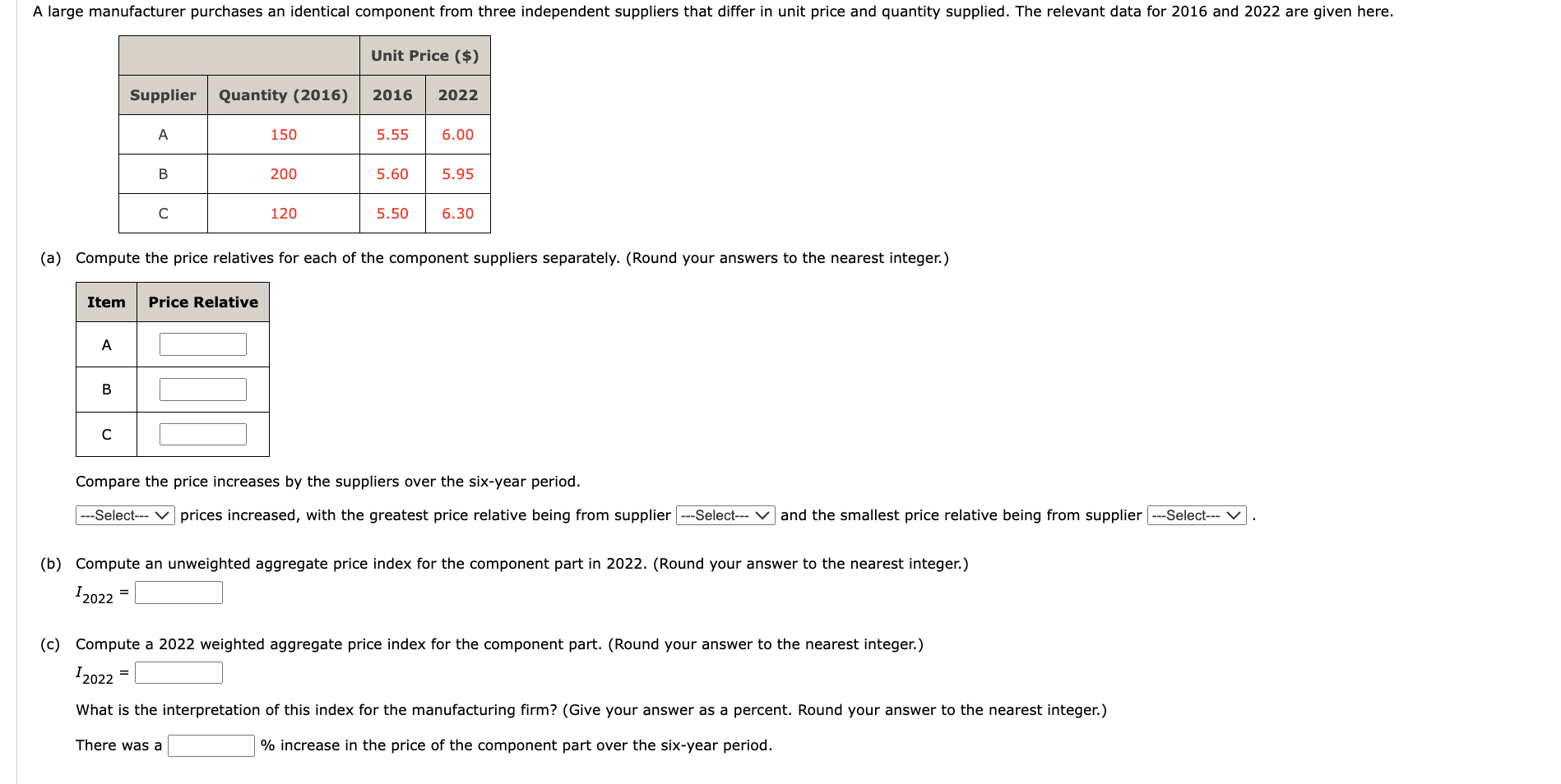 Solved (a) ﻿Compute the price relatives for each of the | Chegg.com