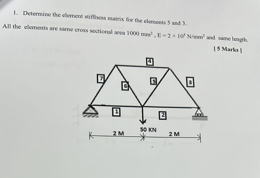 Solved Determine the element stiffness matrix for the | Chegg.com
