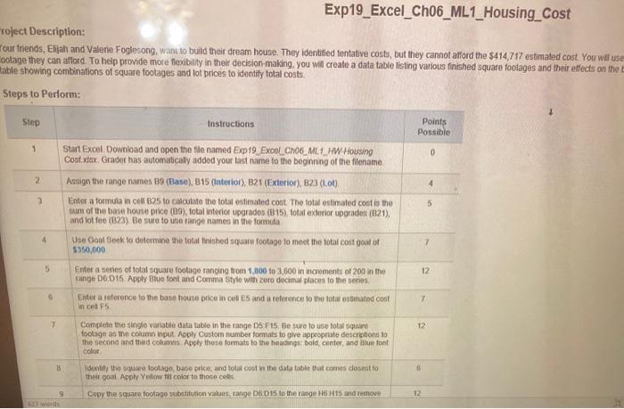 Exp19_Excel_Ch06_ML1_Housing_Cost roject Description: | Chegg.com