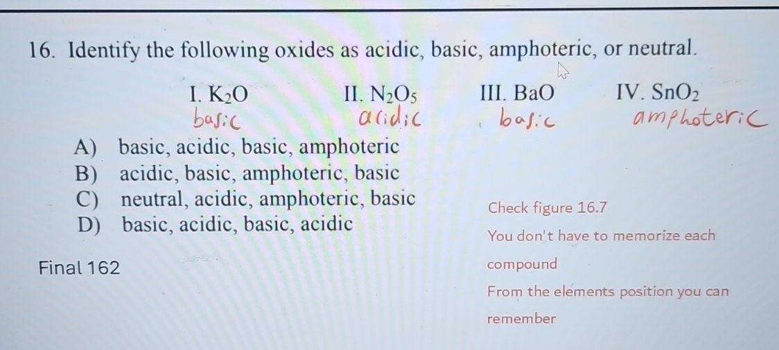 Solved Identify the following oxides as acidic, basic, | Chegg.com