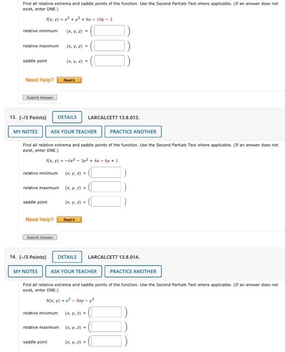 Solved Find all relative extrema and saddle points of the | Chegg.com