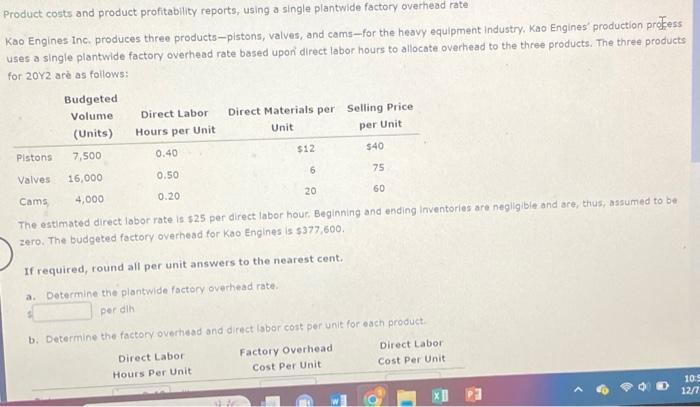 Solved Product costs and product profitability reports, | Chegg.com