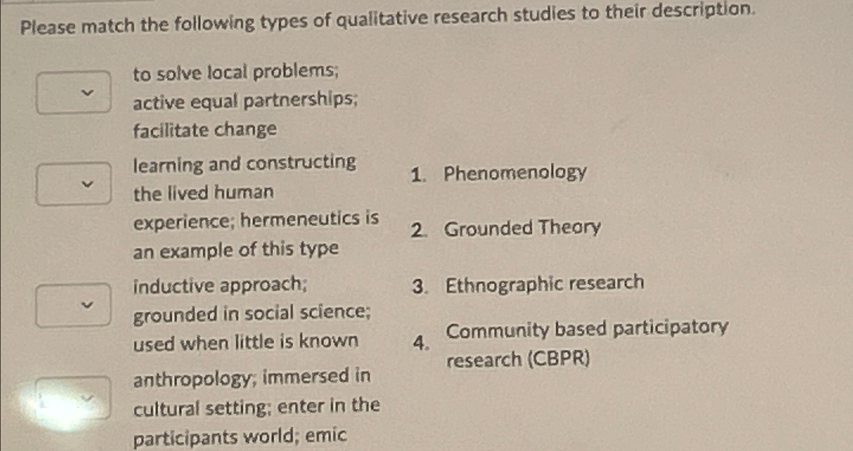 Solved Please match the following types of qualitative | Chegg.com