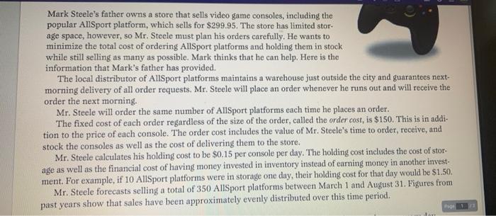 Solved Mark Steele's father owns a store that sells video | Chegg.com