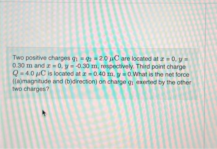 Solved Two positive charges q1=q2=2.0μC are located at | Chegg.com