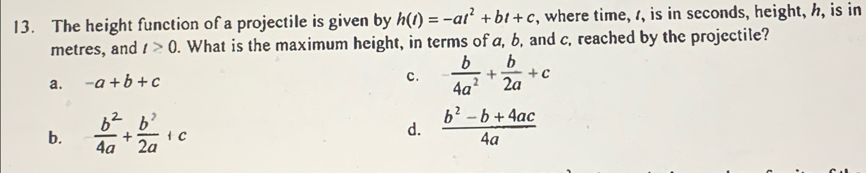 Solved The height function of a projectile is given by | Chegg.com