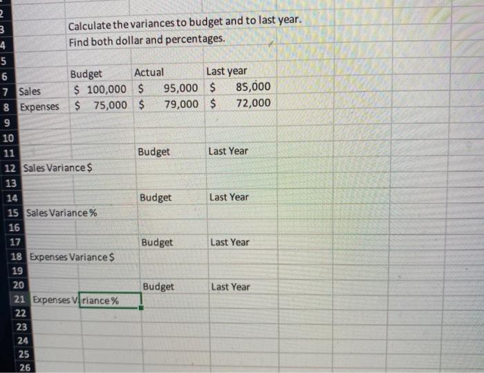 Solved 2 3 Calculate the variances to budget and to last | Chegg.com