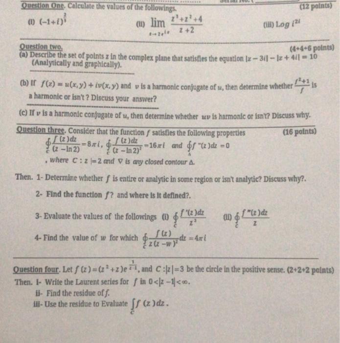 Solved Question One. Calculate the values of the followings | Chegg.com