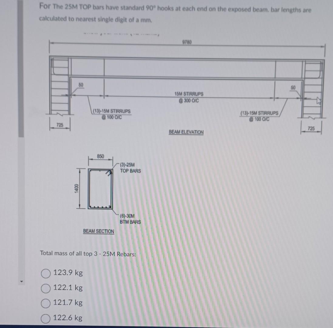 Solved For The 25M TOP bars have standard 90∘ hooks at each | Chegg.com