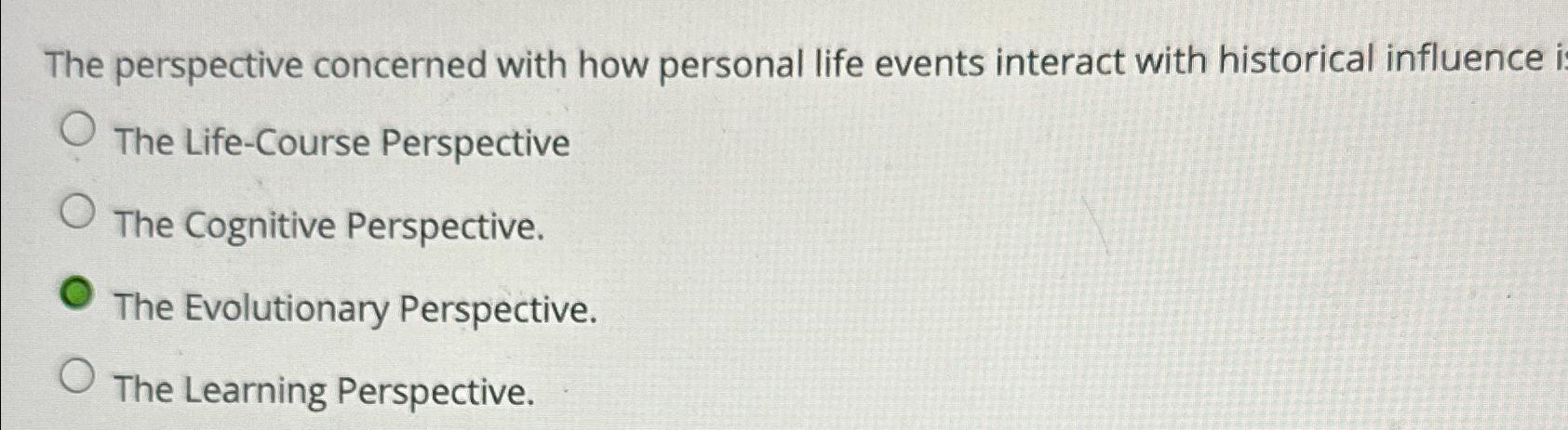 Solved The perspective concerned with how personal life | Chegg.com