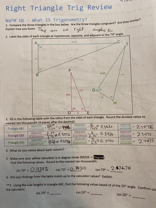 Solved Right Triangle Trig Review 1. Compare the three | Chegg.com