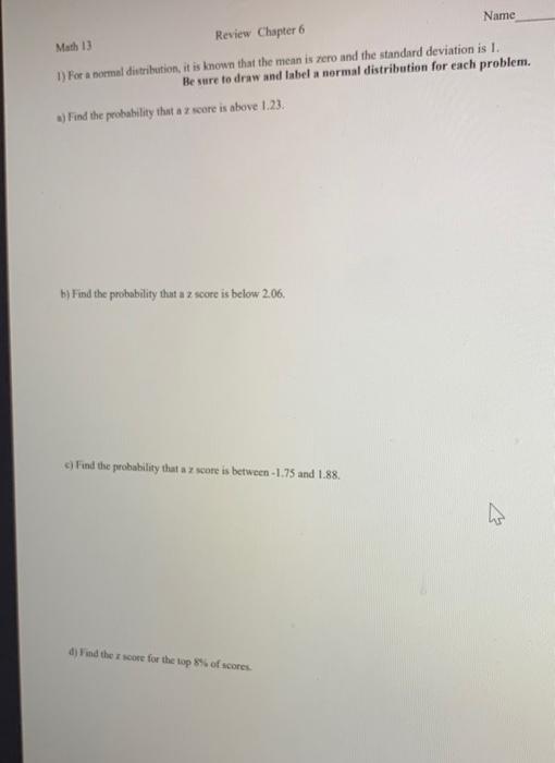 Solved Review Chapter 6 Name Math 13 1) For a normal | Chegg.com