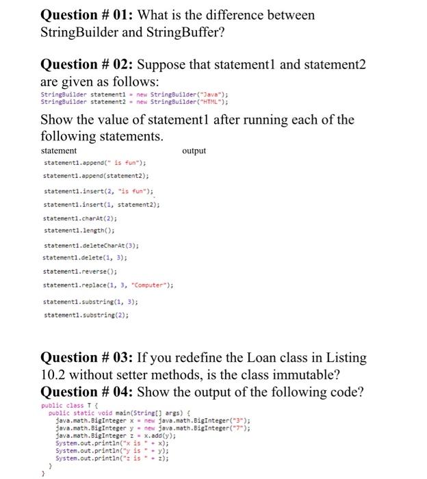 Solved Question # 01: What is the difference between | Chegg.com