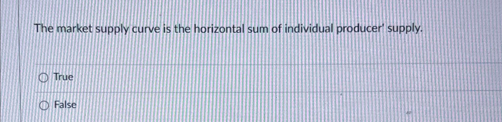Solved The market supply curve is the horizontal sum of | Chegg.com