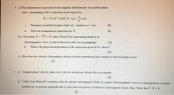 Solved i 4. a) The instantaneous expression for the magnetic | Chegg.com