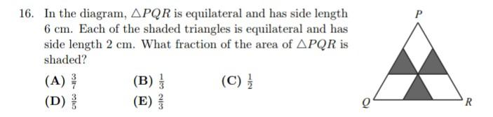 Solved 16. In the diagram, PQR is equilateral and has side | Chegg.com