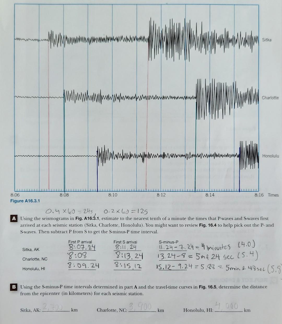 Solved B) Using the S-minus-P time intervals determined in | Chegg.com