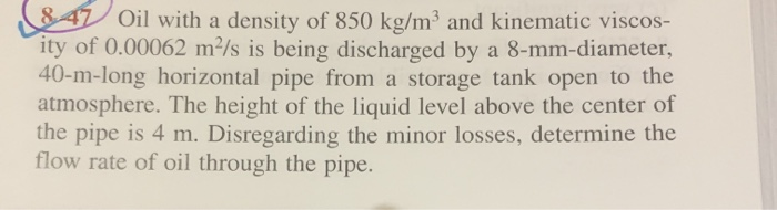 Solved (847 Oil with a density of 850 kg/m3 and kinematic | Chegg.com
