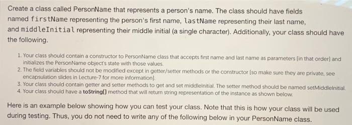 Solved Create a class called PersonName that represents a | Chegg.com