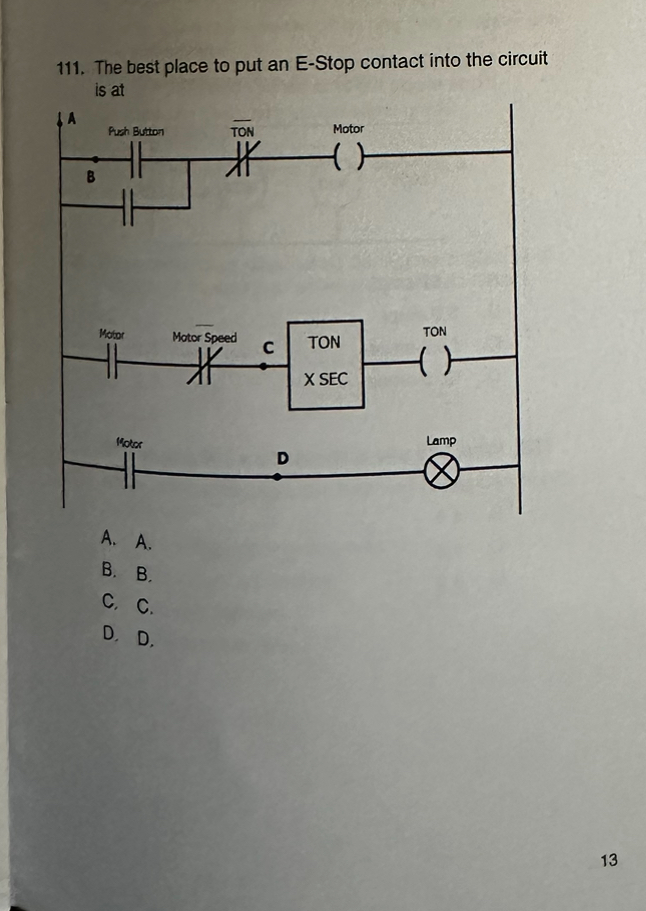 The best place to put an E-Stop contact into the | Chegg.com