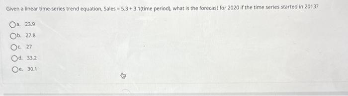 Solved Given a linear time-series trend equation, Sales | Chegg.com