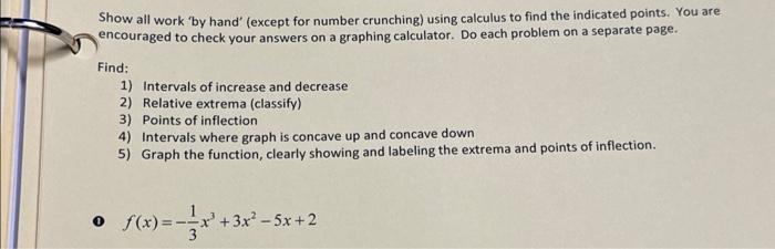 Solved Show all work 'by hand' (except for number crunching) | Chegg.com