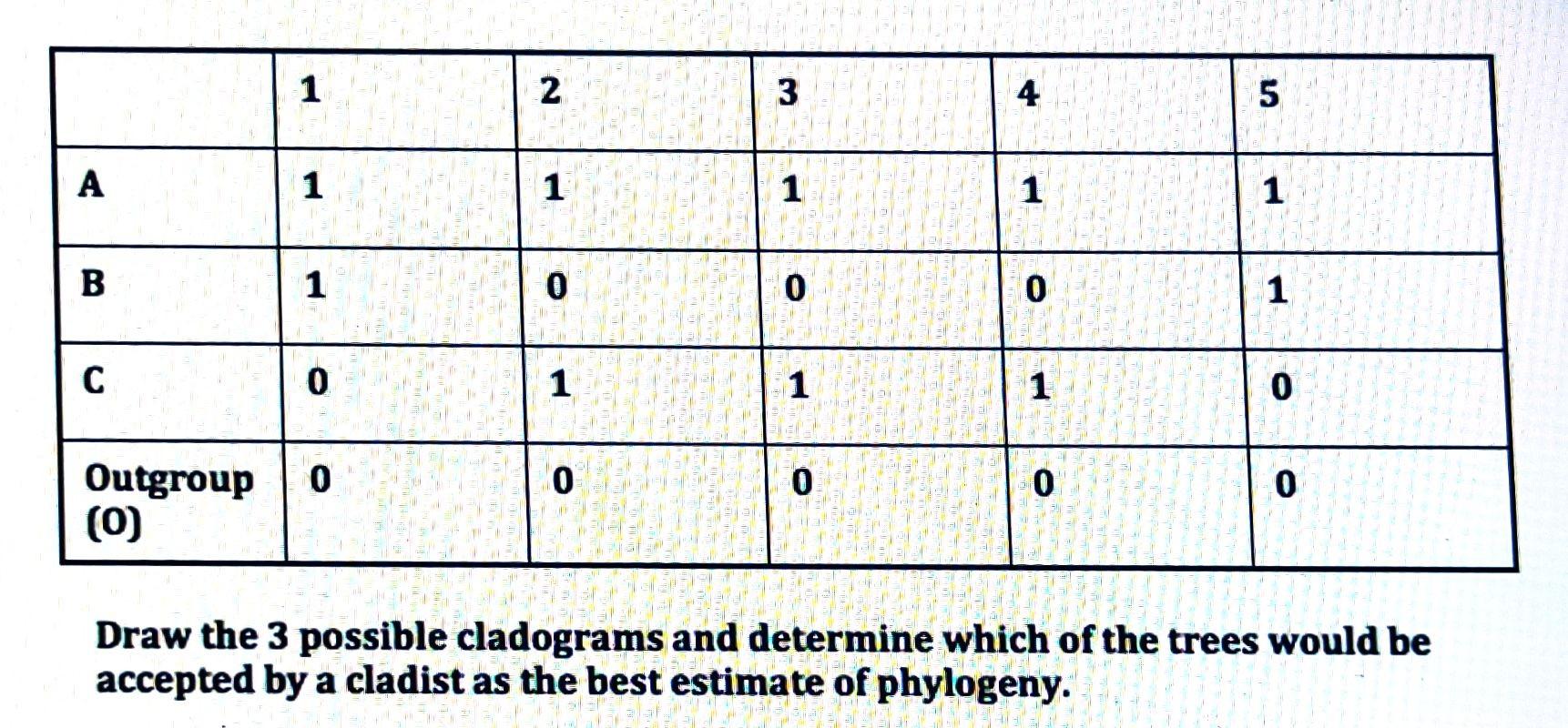 Solved Draw the 3 possible cladograms and determine which of | Chegg.com