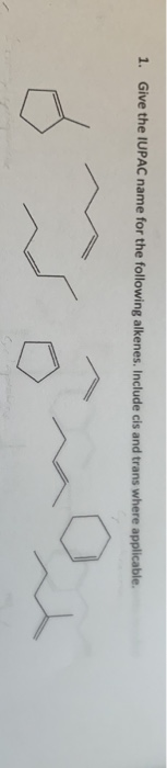 Solved 1. Give the IUPAC name for the following alkenes. | Chegg.com