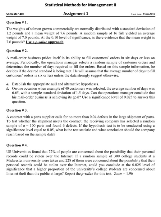 Solved Semester 403 Last date: 29-06-2020 Statistical | Chegg.com