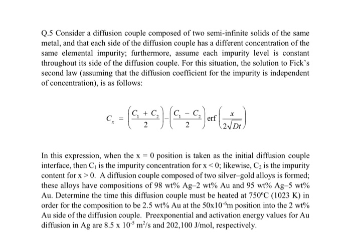 Solved Q.5 Consider a diffusion couple composed of two | Chegg.com