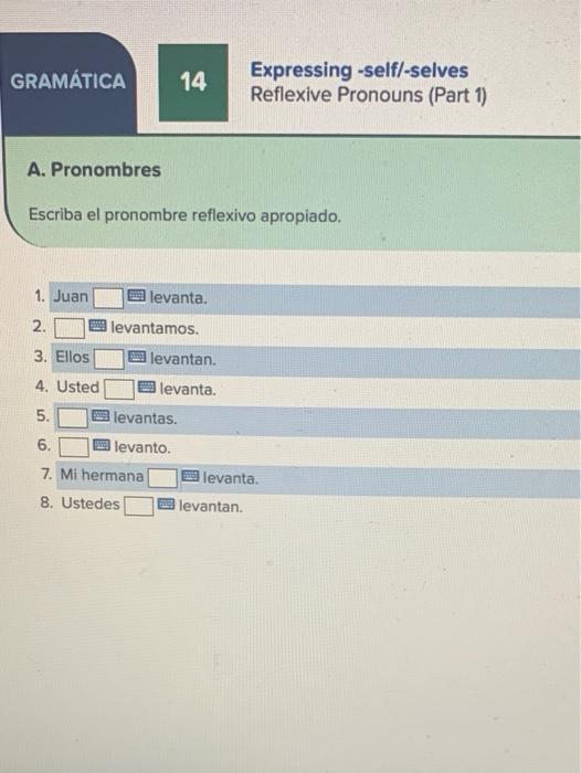 GRAMÁTICA 14 Expressing -self/-selves Reflexive | Chegg.com