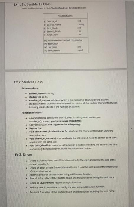 Solved Ex 1. StudentMarks Class Define and implentent a cues | Chegg.com