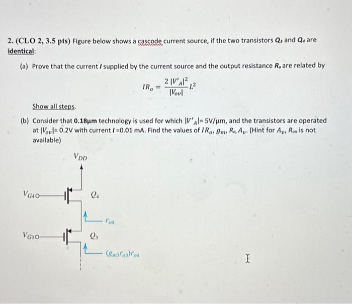 Solved 2. (CLO 2,3.5 pts) Figure below shows a cascode | Chegg.com