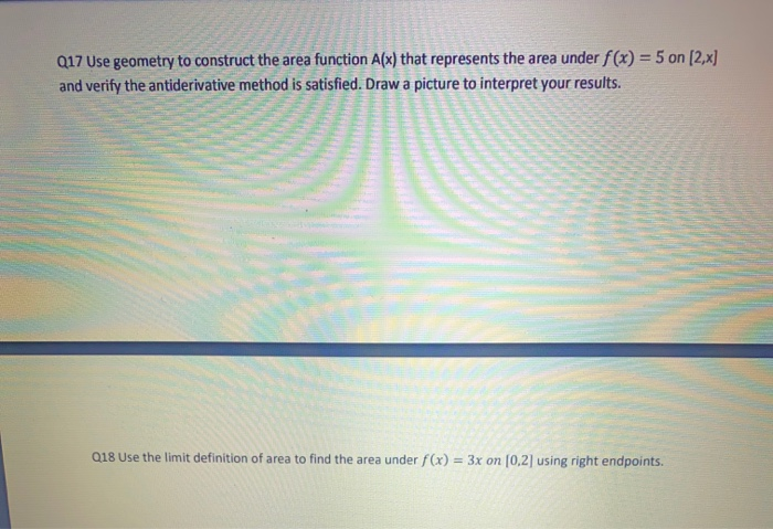 Solved Q17 Use geometry to construct the area function Alx) | Chegg.com Solved Q17 Use geometry to construct the area function Alx) | Chegg.com