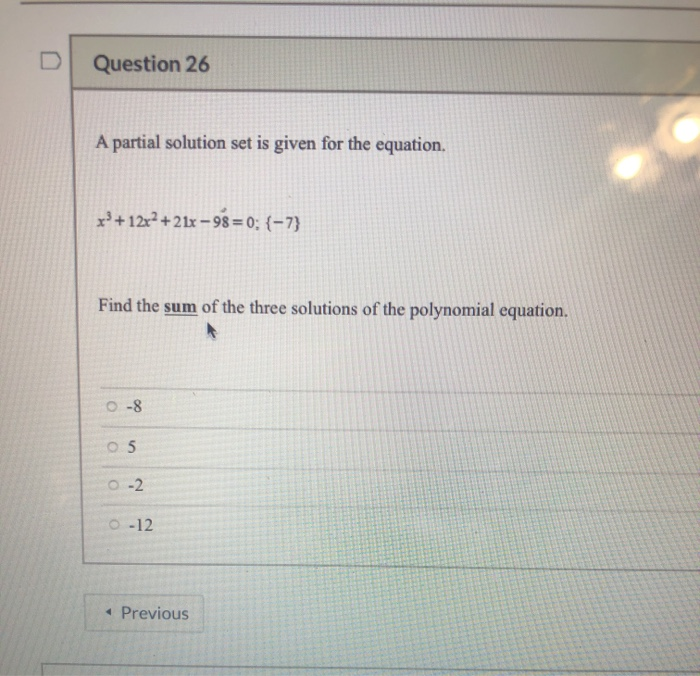 Solved Question 26 A partial solution set is given for the | Chegg.com