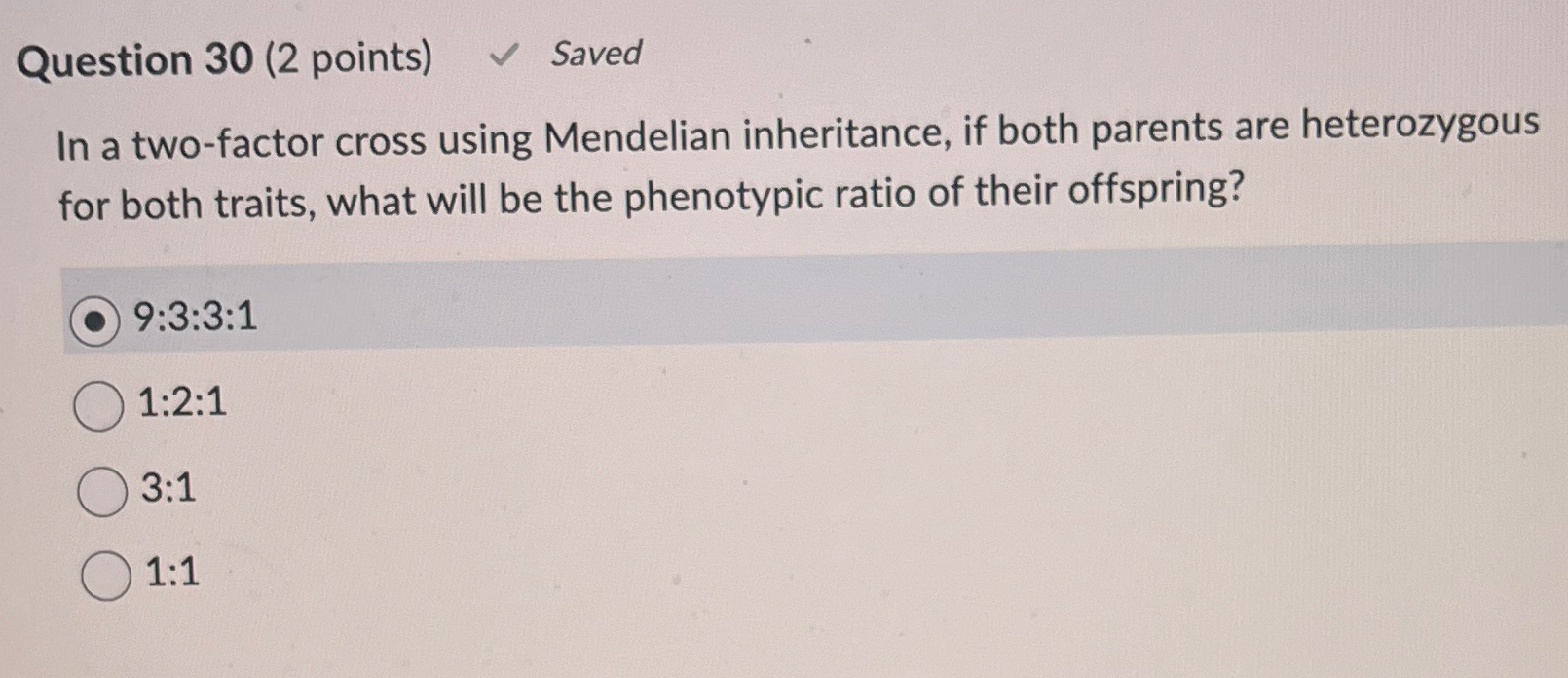 Solved Question 30 (2 ﻿points) ﻿SavedIn a two-factor cross | Chegg.com
