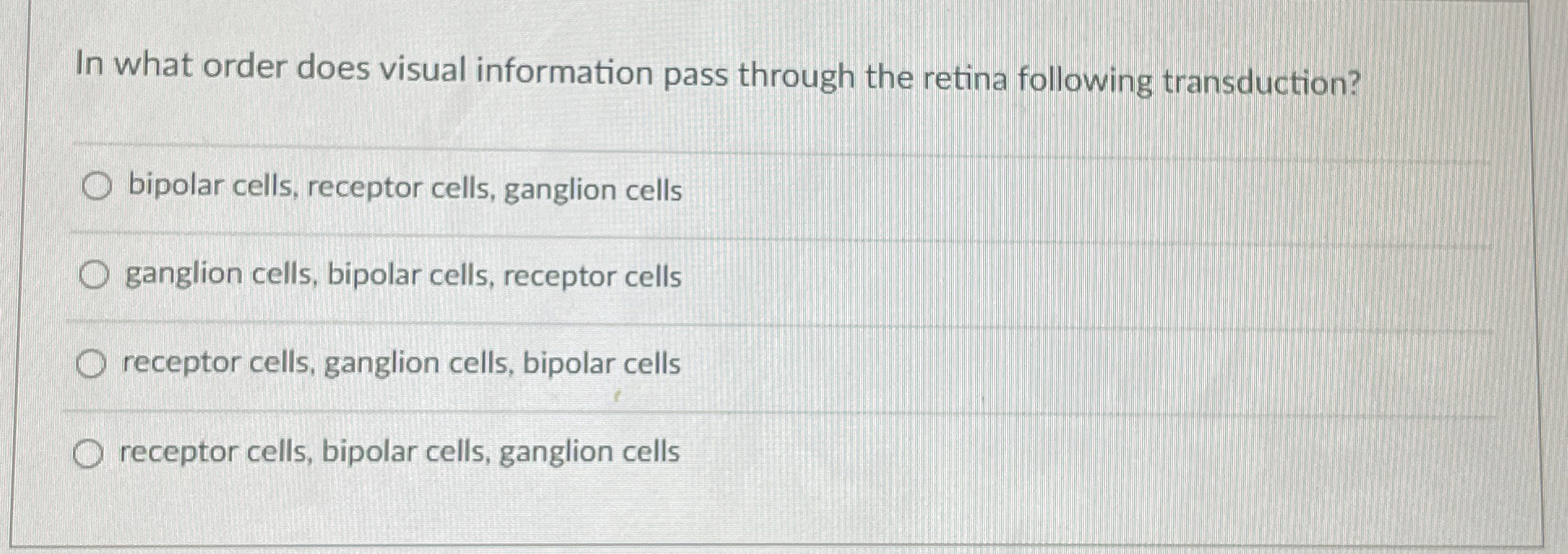 Solved In what order does visual information pass through | Chegg.com